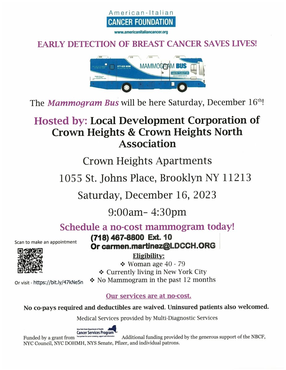 American-Italian Cancer Foundation Mammogram Bus in Crown Heights | To ...